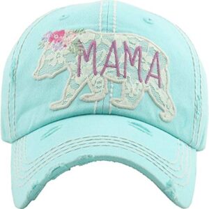 funky junque distressed baseball cap vintage dad hat - mama bear lace (mint)