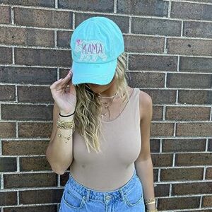 Funky Junque Distressed Baseball Cap Vintage Dad Hat - Mama Bear Lace (Mint)