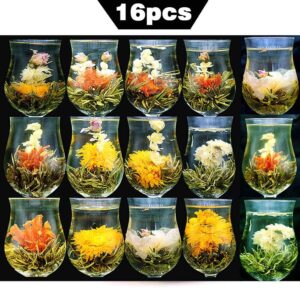 16 Pcs Variety Flavors Artistic Blooming Tea Handmade Chinese Blooming Flower Tea Balls Green Tea Gift Bloom