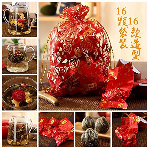 16 Pcs Variety Flavors Artistic Blooming Tea Handmade Chinese Blooming Flower Tea Balls Green Tea Gift Bloom