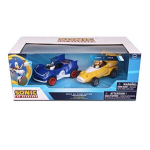 NKOK Sonic Transformed All-Stars Racing 2 Pack Pull Back Action: Tails and Sonic Hedgehog, Two Vehicles, Video Game Legends, No Batteries Required, Pull Back – Release - and Watch it go