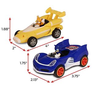 NKOK Sonic Transformed All-Stars Racing 2 Pack Pull Back Action: Tails and Sonic Hedgehog, Two Vehicles, Video Game Legends, No Batteries Required, Pull Back – Release - and Watch it go