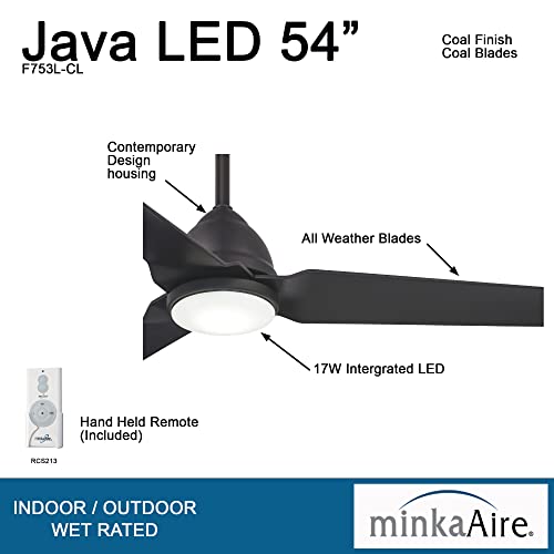 MINKA-AIRE F753L-CL Java 54 Inch Outdoor Ceiling Fan with Integrated LED Light in Coal Finish