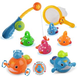 dwi dowellin bath toys fishing games swimming whales bath time bathtub toy for toddlers baby kids infant fish set age 18months and up