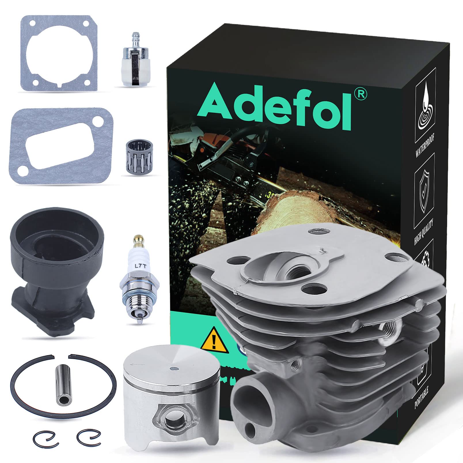 Adefol 44MM Nikasil Plated Chainsaw Cylinder Piston Gasket Replacement Parts Kit for Husqvarna 351 353 346XP with Intake Manifold Needle Bearing Spark Plug