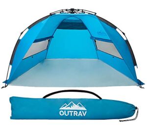 pop up beach tent – quick and easy set up, family size, portable sun and water shelter and shade canopy – for fishing, camping, hiking and outdoor activities – by outrav