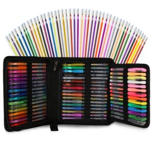 96 color artist gel pen set, includes 24 glitter gel pens 12 metallic, 6 pastel,6 neon, plus 48 matching color refills, more ink largest non-toxic art neon pen for adults coloring books craft doodling drawing