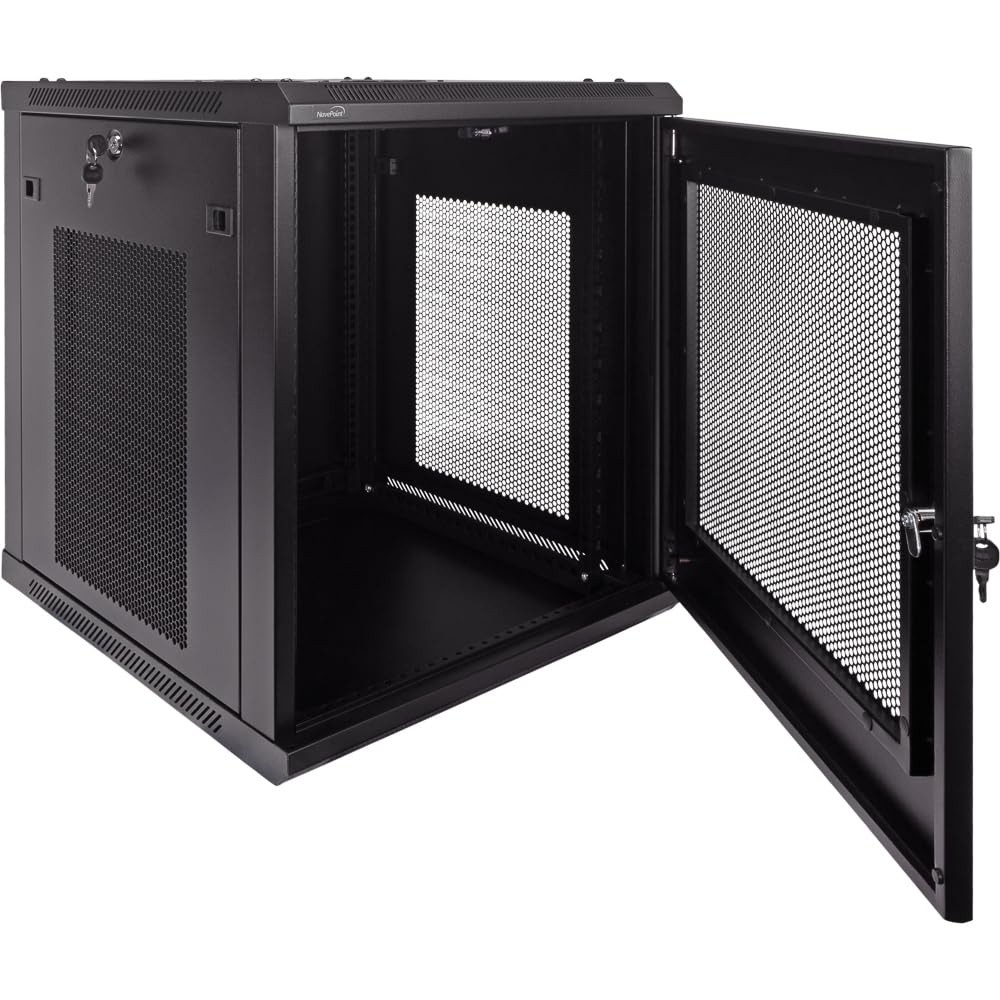 NavePoint 12U Server Rack Enclosure - 23.6” Deep, 12U Wall Mount Network Cabinet with Locking Perforated Door, 19” IT Equipment Compatible, 12U Network Rack, Removable Side Panels, Black