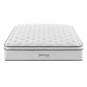 modway jenna 14” innerspring and memory foam queen mattress with individually encased coils, white