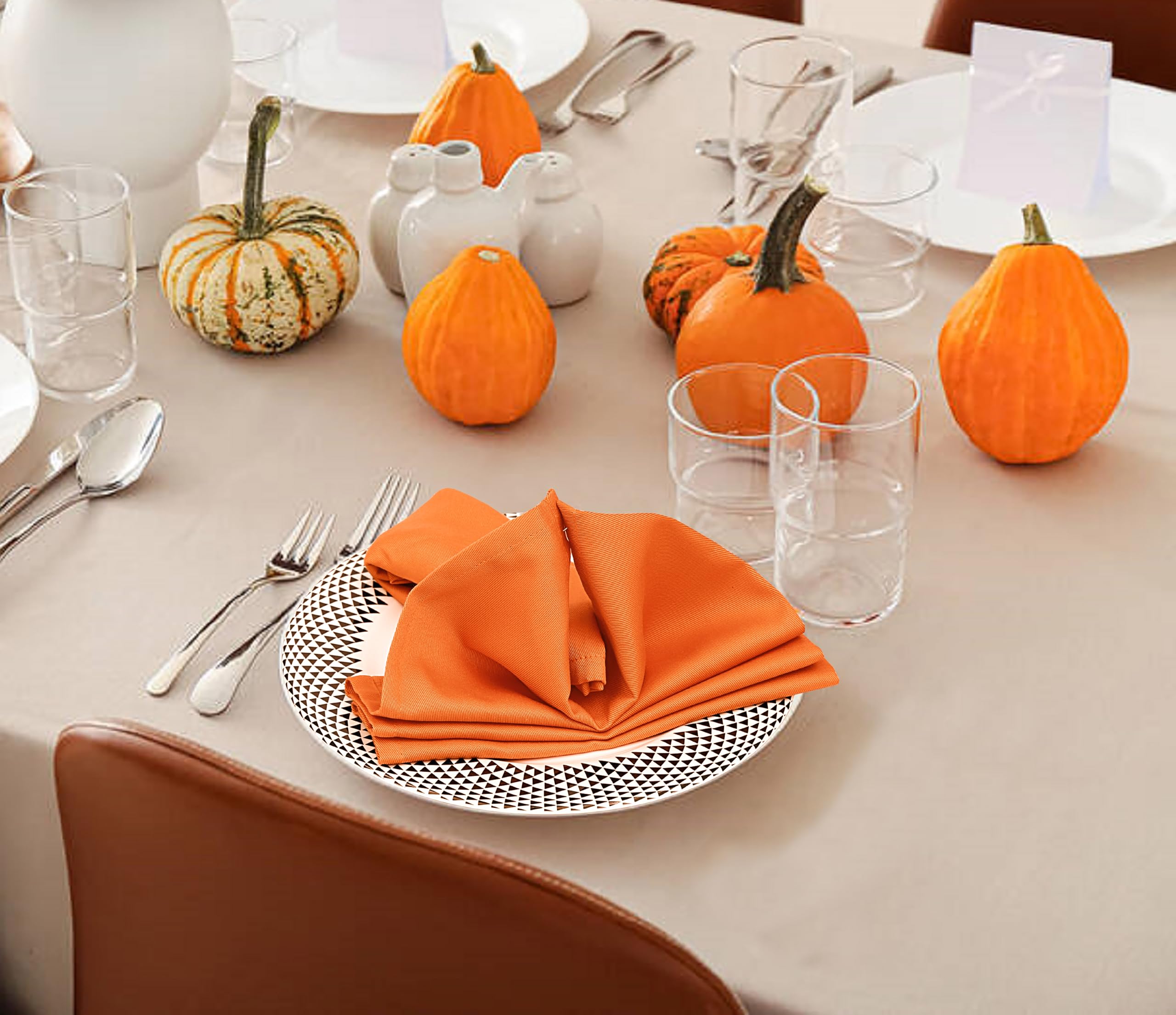 Ruvanti Cloth Napkins Set of 12, 18x18 Inches Napkins Cloth Washable, Soft, Durable, Absorbent, Cotton Blend. Table Dinner Napkins Cloth for Thanksgiving, Halloween Dinners Parties - Orange/Fall