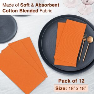 Ruvanti Cloth Napkins Set of 12, 18x18 Inches Napkins Cloth Washable, Soft, Durable, Absorbent, Cotton Blend. Table Dinner Napkins Cloth for Thanksgiving, Halloween Dinners Parties - Orange/Fall