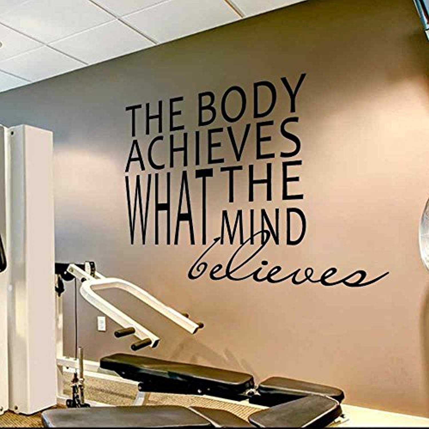 Wall Vinyl Decal Home Decor - Art Sticker Quotes The Body Achieves What The Mind Believes Motivational - Home Room Removable Mural HDS11875