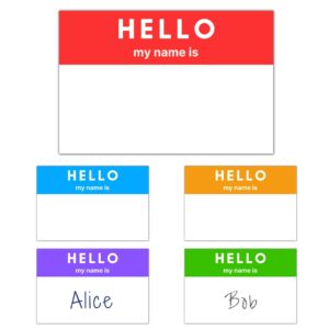 250 pack - hello my name is stickers, name tags stickers labels - 3" x 2", 5 colors