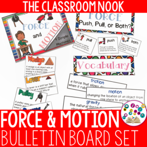 bulletin board set: force and motion (+ simple machines) (38-pieces)