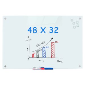 magnetic glass whiteboard, 48"x32" (80x120cm) frameless glass dry erase board for wall mounted, large commercial glass board for office, classroom & home