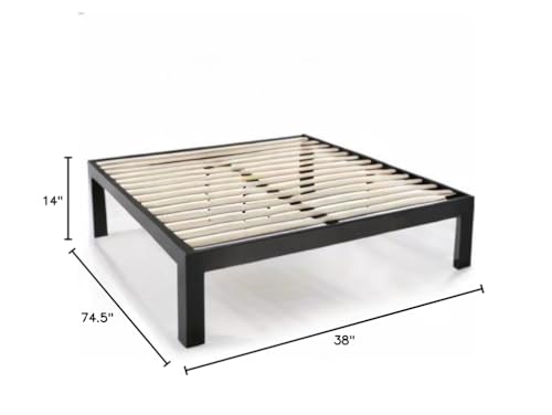 Mellow JustMallet Twin Bed Frame - 14 Inch Heavy Duty Steel Platform Beds w/Wood Slat Mattress Foundation (No Box Spring Needed), Black