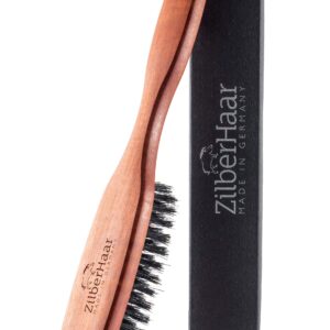 ZilberHaar Long Hair & Beard Brush - Made From Stiff First Cut Boar Bristles And Pearwood - Perfect Beard Care for Men - Works with all Beard Balms and Beard Oils - 8.5 inches long