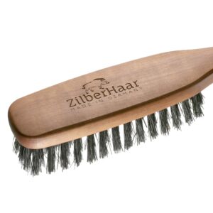 ZilberHaar Long Hair & Beard Brush - Made From Stiff First Cut Boar Bristles And Pearwood - Perfect Beard Care for Men - Works with all Beard Balms and Beard Oils - 8.5 inches long