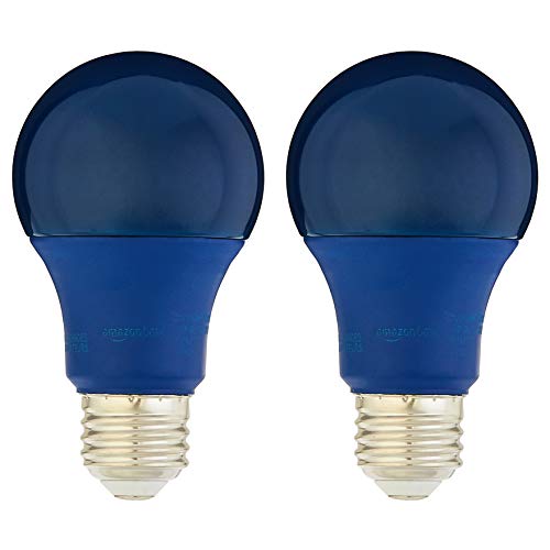 Amazon Basics A19 Blue Color Party LED Light Bulb, 60 Watt Equivalent, Energy Efficient 9W, E26 Standard Base, Non-Dimmable, 10,000 Hour Lifetime , 2-Pack