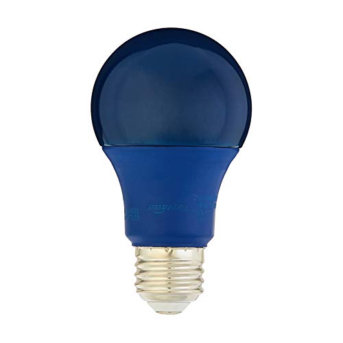 Amazon Basics A19 Blue Color Party LED Light Bulb, 60 Watt Equivalent, Energy Efficient 9W, E26 Standard Base, Non-Dimmable, 10,000 Hour Lifetime , 2-Pack