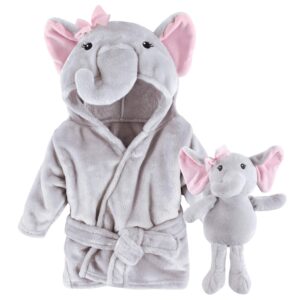 hudson baby unisex baby plush bathrobe and toy set, pretty elephant, one size