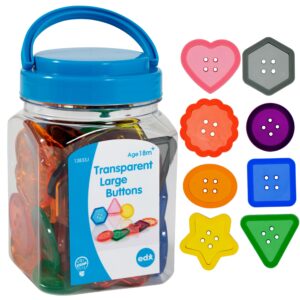 edx education transparent large buttons - mini jar set of 60 - light box accessory - sensory and fine motor skill development - math manipulative - for ages 18m+