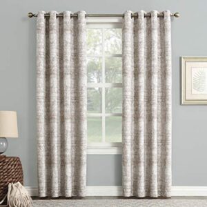 sun zero darren distressed woven jacquard blackout grommet curtain panel, 50" x 84", camel