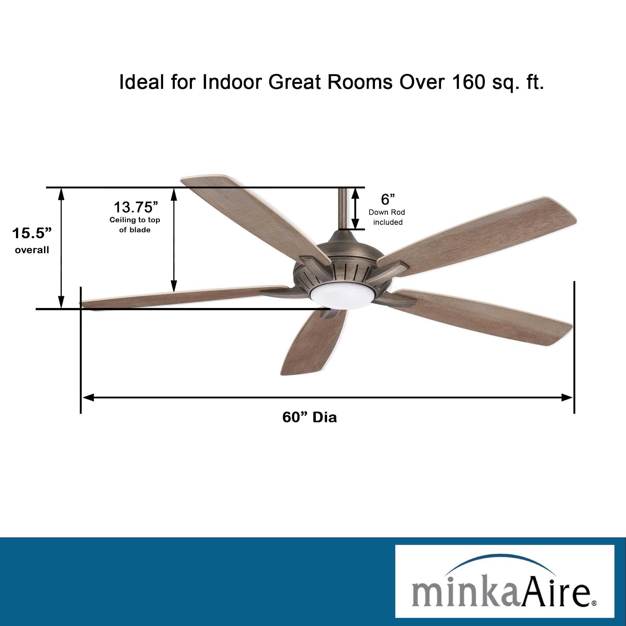 Minka Aire F1001-HBZ Dyno XL 60" Ceiling Fan with LED Light & Remote, Heirloom Bronze