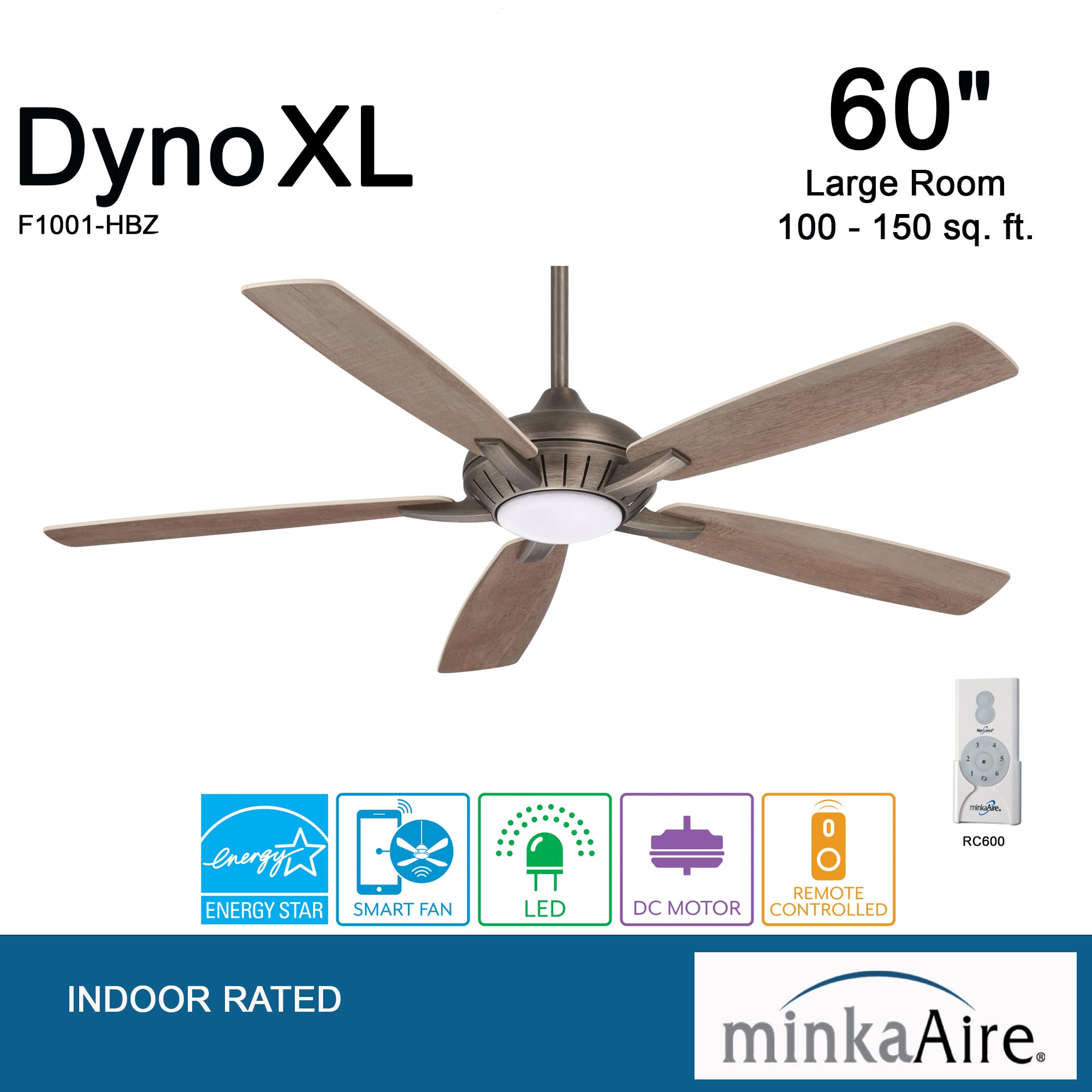 Minka Aire F1001-HBZ Dyno XL 60" Ceiling Fan with LED Light & Remote, Heirloom Bronze