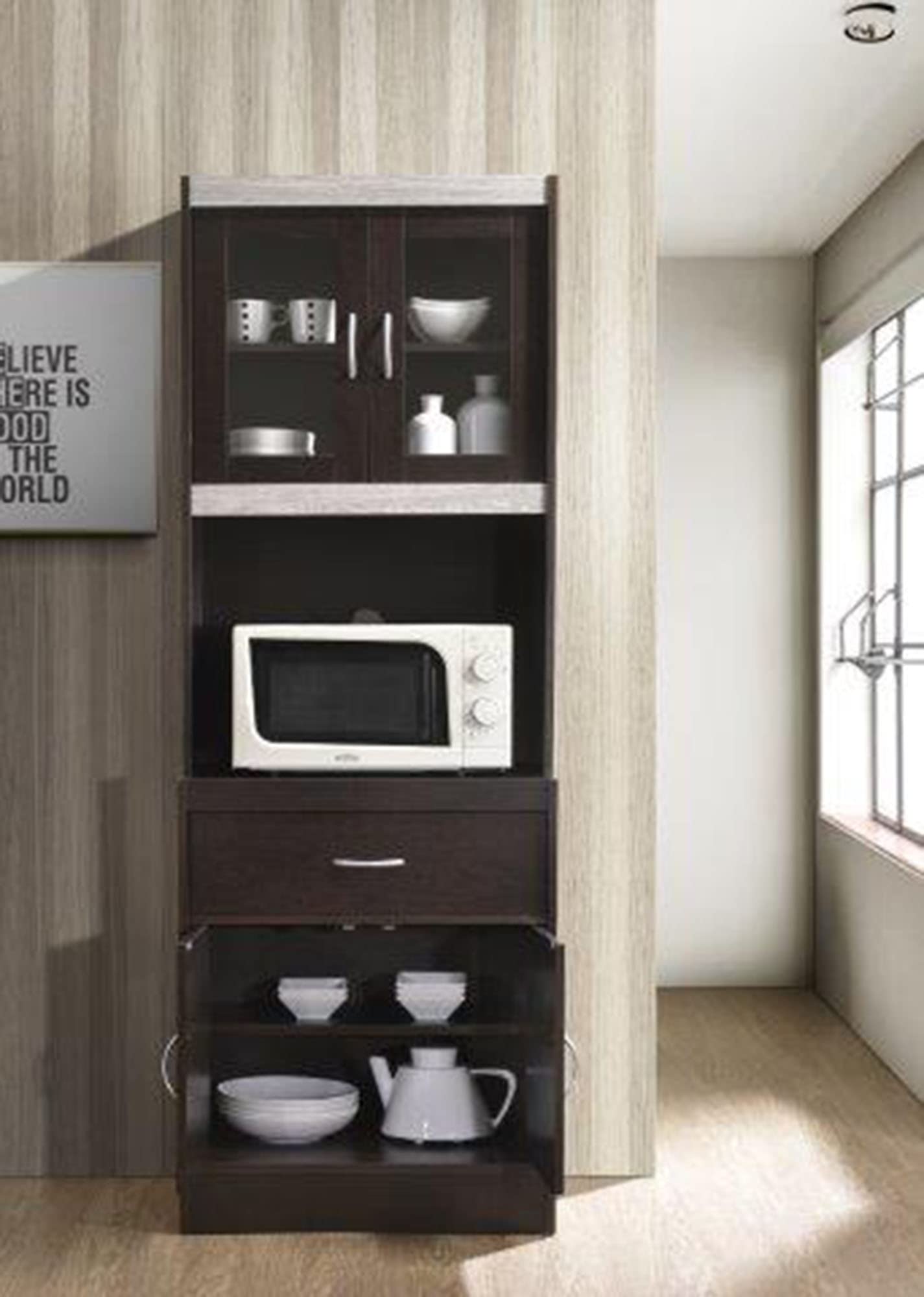 Hodedah HIK96 Choco Kitchen Cabinet, Chocolate Grey