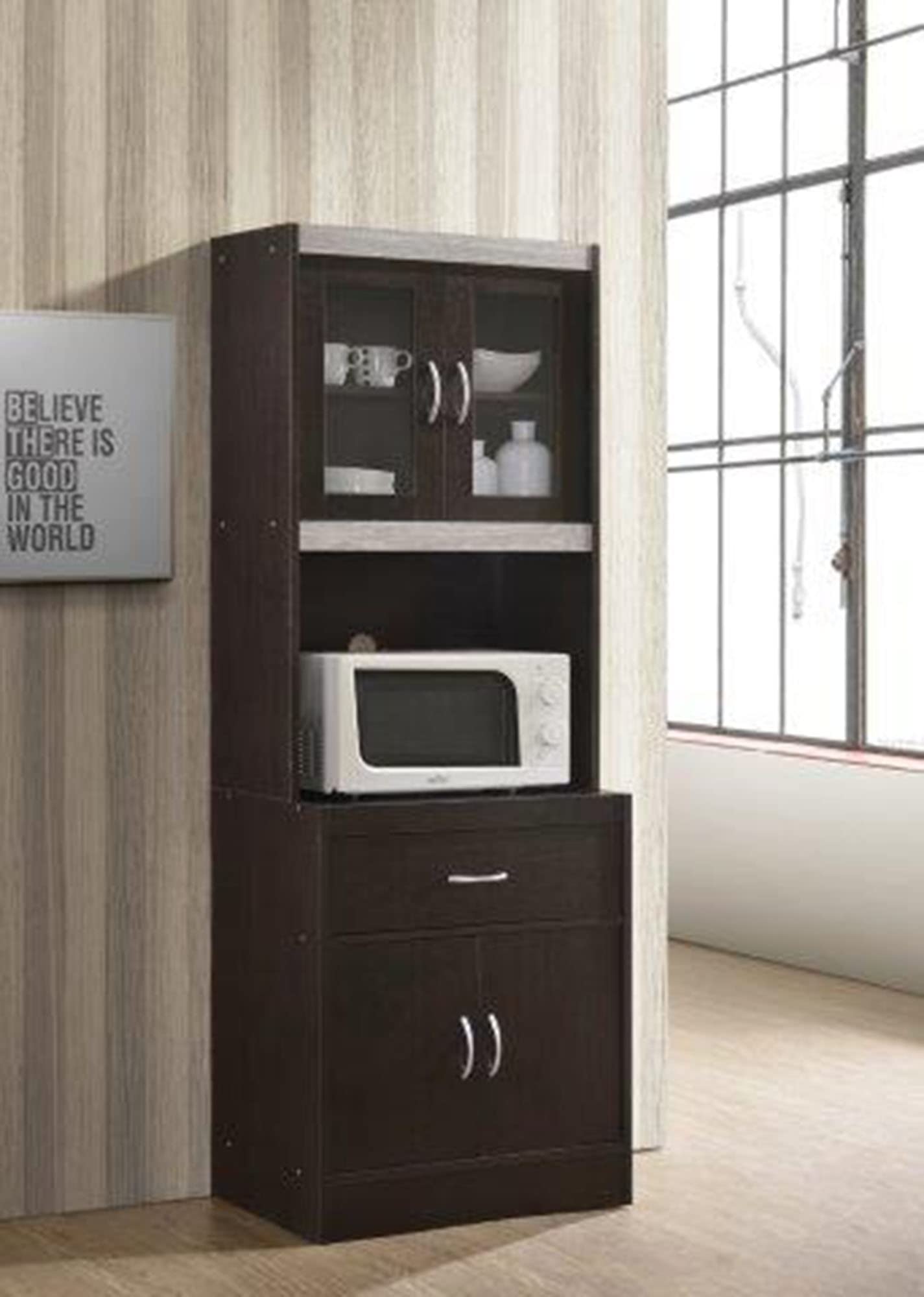 Hodedah HIK96 Choco Kitchen Cabinet, Chocolate Grey