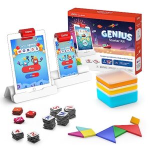 osmo - genius starter kit for ipad & iphone - 5 educational learning games - ages 6-10 - math, spelling, creativity & more - stem toy gifts for kids, boy & girl - ages 6 7 8 9 10 (osmo base included)