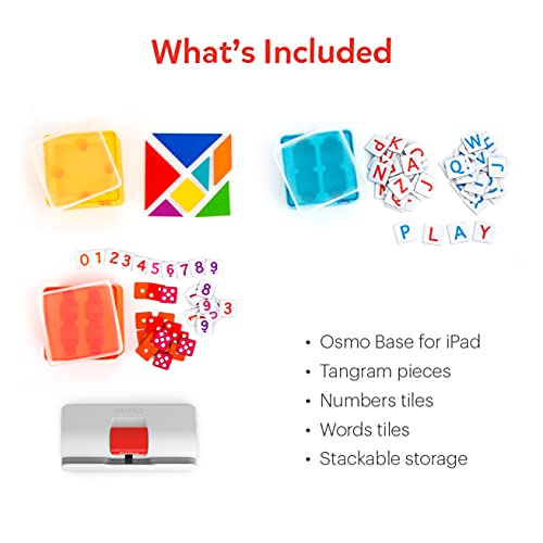 Osmo - Genius Starter Kit for iPad & iPhone - 5 Educational Learning Games - Ages 6-10 - Math, Spelling, Creativity & More - STEM Toy Gifts for Kids, Boy & Girl - Ages 6 7 8 9 10 (Osmo Base Included)