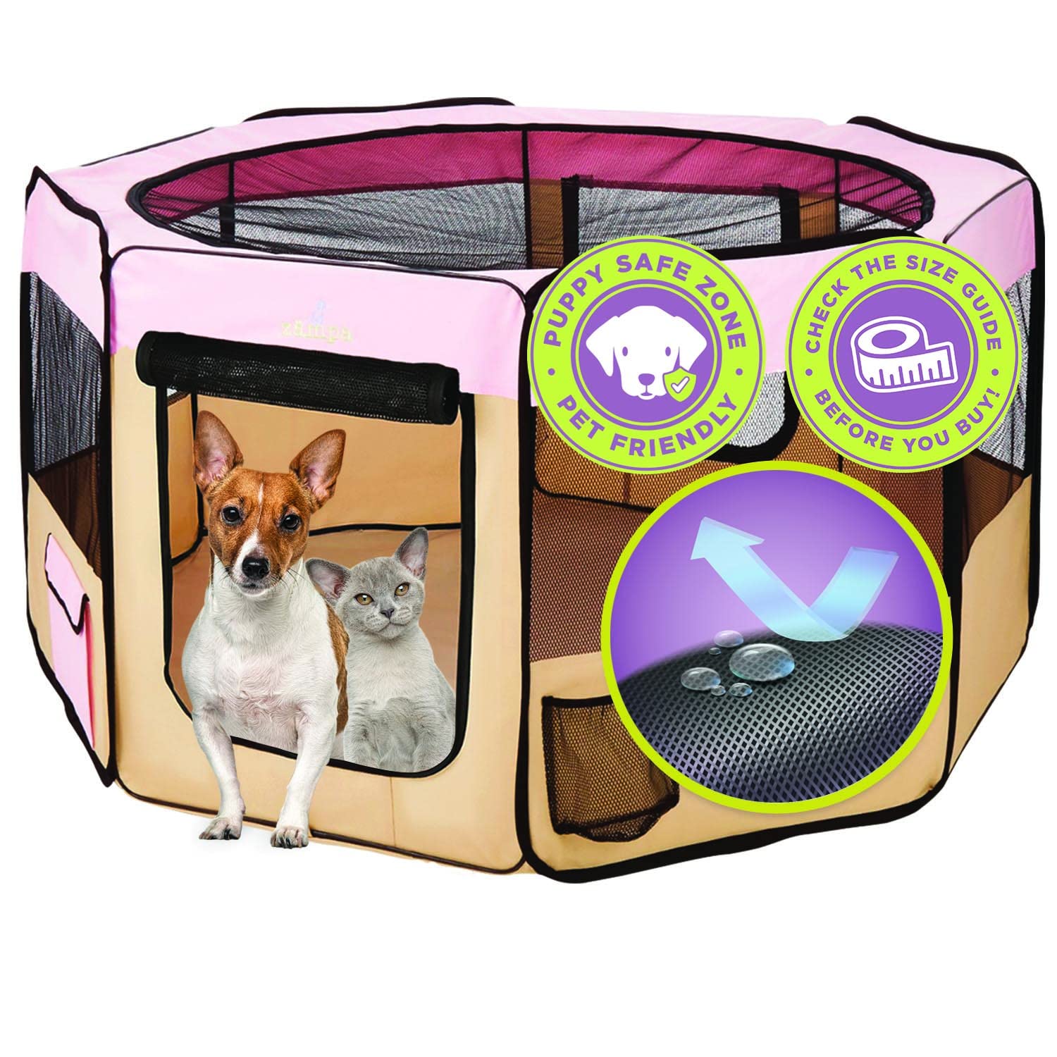 Zampa Puppy Playpen Small 36"x36"x24" Portable Pop Up Playpen for Dog and Cat, Foldable | Indoor/Outdoor Kitten Pen & Travel Pet Carrier + Carrying Case.