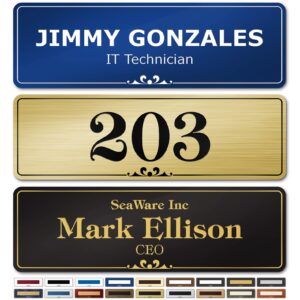 name plates for doors, custom office door signs, personalized wall plaques - 2.5x8 inch, 18 colors, (prestige) made in usa by my sign center