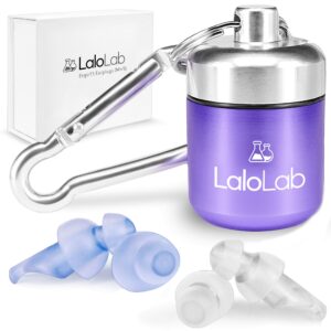 ear plugs for sleeping by lalolab | 2 sizes comfortable reusable noise cancelling earplugs for sleep & snoring, travel, work | up to 28 db nrr | case & gift box | 2 pairs, medium & small sizes