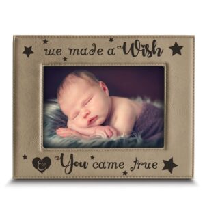 bella busta- we made a wish & you came true- baby picture frame- baby shower - baby mother's day -father's day -engraved leather picture frame (4 x 6 horizontal)