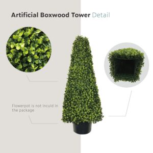 ECOOPTS 1 Piece Artificial Boxwood Trees UV Resistant Decorative Buxus Tower, Topiary Fake Tree Plant Decoration for Home Garden Indoor Outdoor