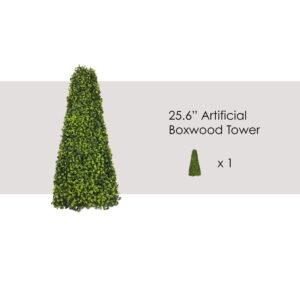 ECOOPTS 1 Piece Artificial Boxwood Trees UV Resistant Decorative Buxus Tower, Topiary Fake Tree Plant Decoration for Home Garden Indoor Outdoor