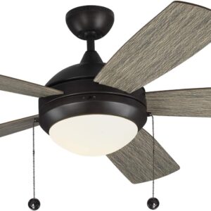 Monte Carlo 5DIC52AGPD-V1 Discus Classic TSCA Title VI Compliant 52" Ceiling Fan with LED Light and Pull Chain, 5 Reversible Blades, Aged Pewter