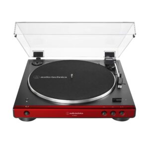 audio-technica at-lp60xbt-rd fully automatic belt-drive stereo turntable, red/black, bluetooth, hi-fi, 2 speed