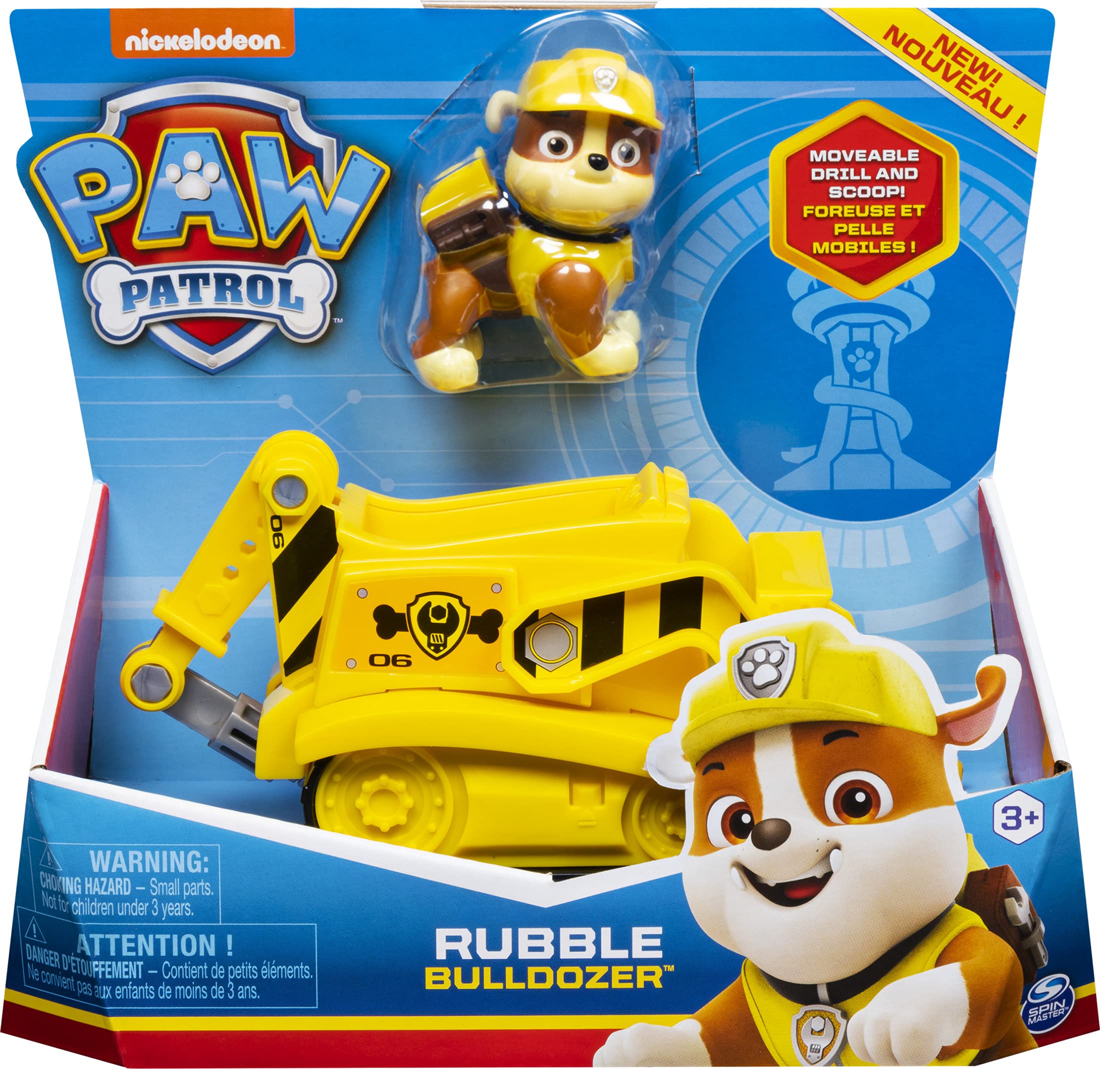 Paw Patrol, Rubble’s Bulldozer Vehicle with Collectible Figure, for Kids Aged 3 and Up