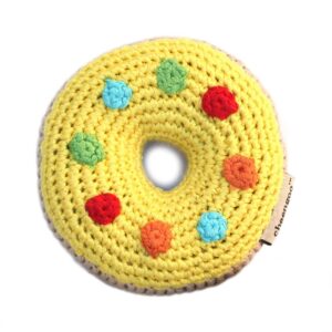 cheengoo organic hand crocheted bamboo rattle - yellow donut