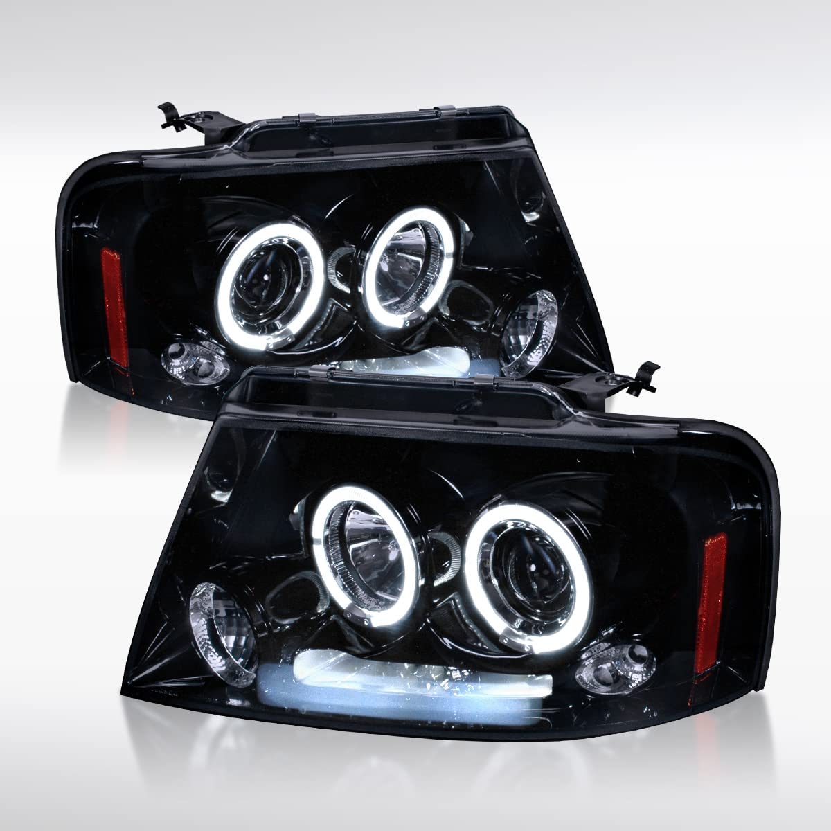 AUTOZENSATION Compatible with 2004-2008 Ford F150 LED Headlights Glossy Black Housing Smoke Lens L + R Pair Headlamp