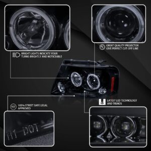 AUTOZENSATION Compatible with 2004-2008 Ford F150 LED Headlights Glossy Black Housing Smoke Lens L + R Pair Headlamp