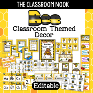 bee themed classroom decor (printable & editable)