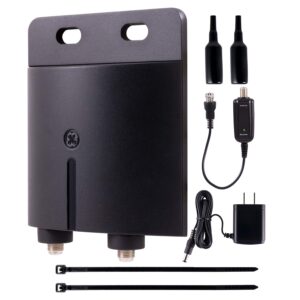 ge pro outdoor antenna amplifier, low noise antenna signal booster, clears up pixelated low-strength channels, supports hd smart tv vhf uhf – 42179