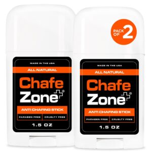 chafezone 2 pack chub rub stick - 100% natural anti chafing stick - friction defense stick - anti chafe stick reduces rubbing and irritation - 1.5 ounce