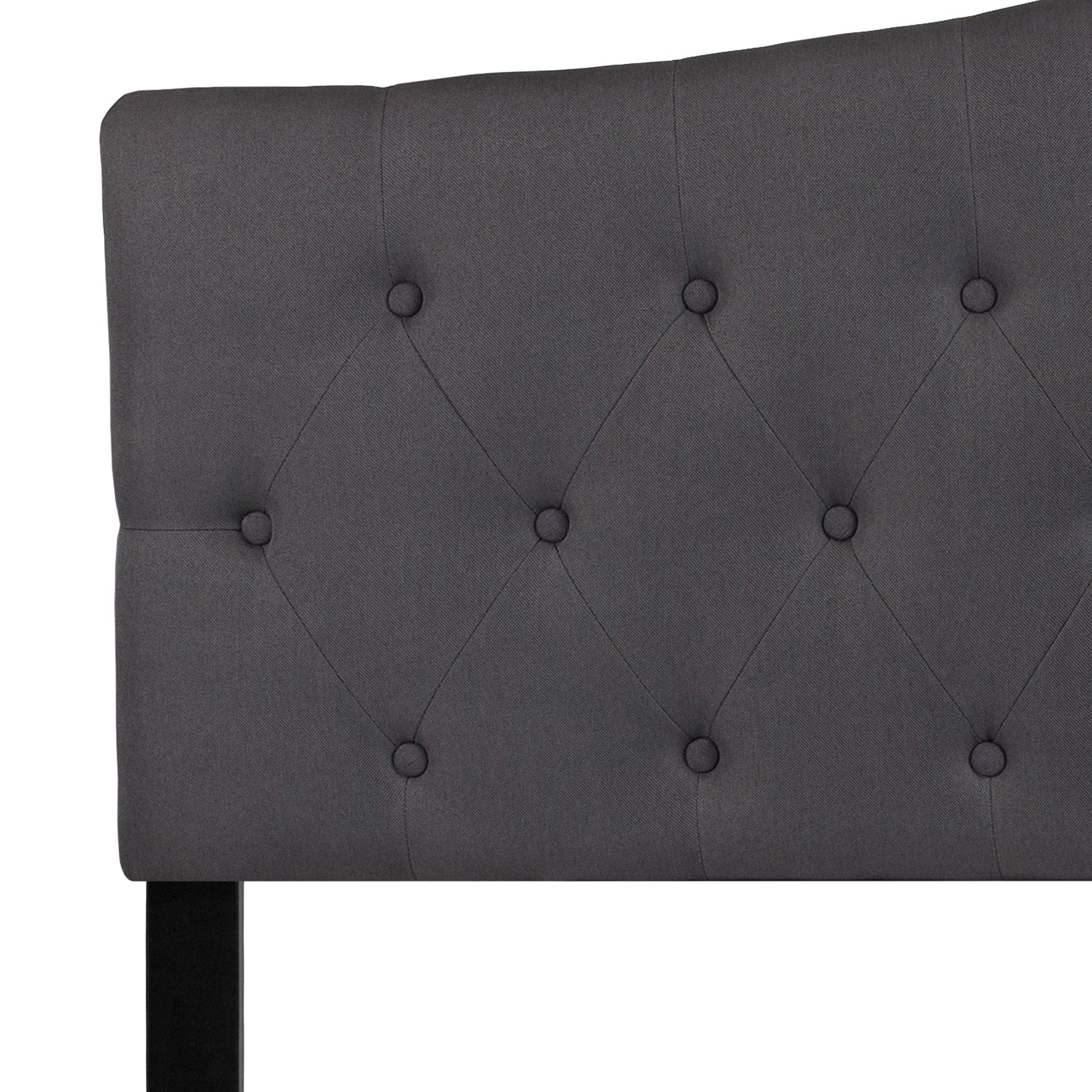 EMMA + OLIVER Arched Button Tufted Queen Size Headboard in Dark Gray Fabric