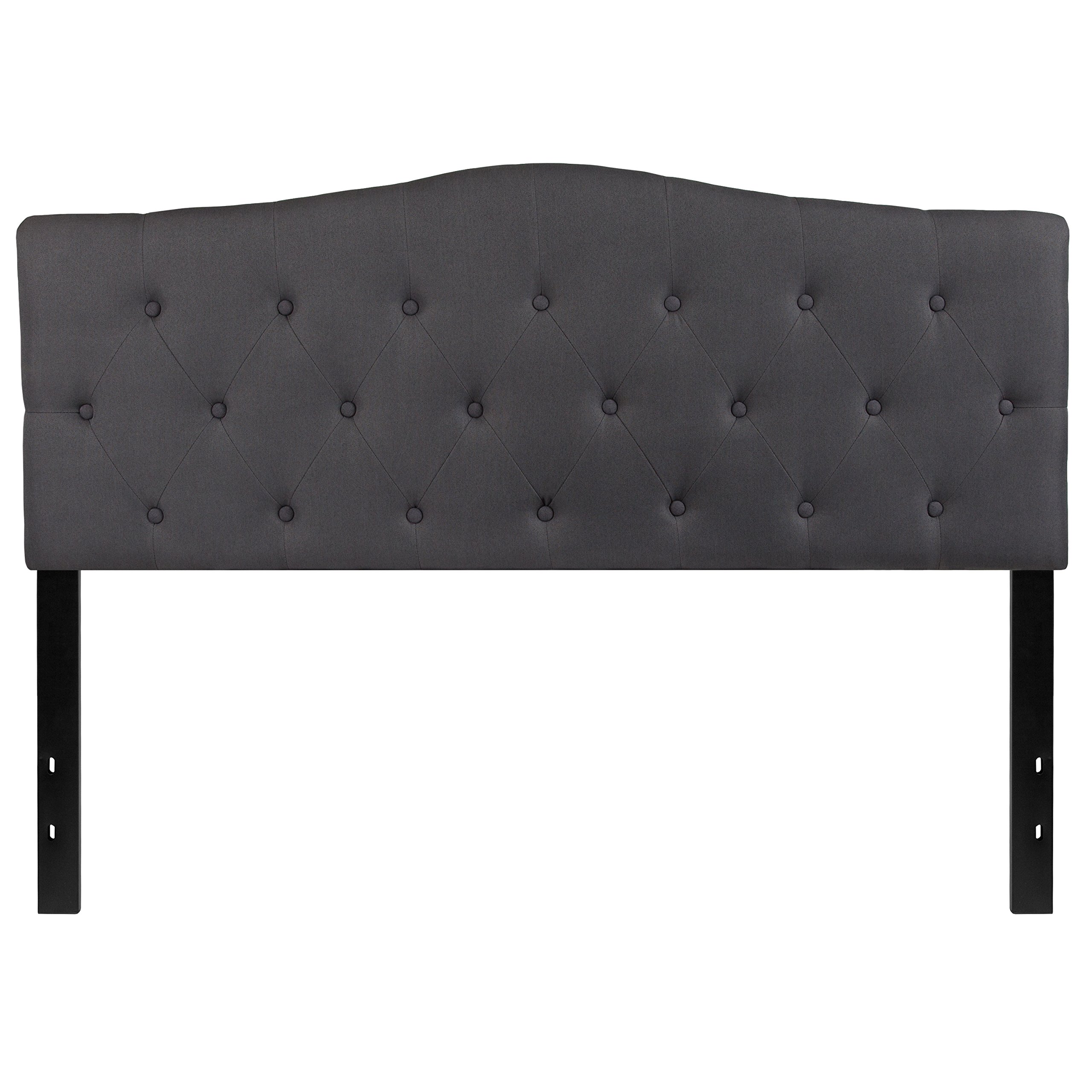 EMMA + OLIVER Arched Button Tufted Queen Size Headboard in Dark Gray Fabric